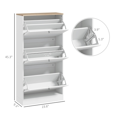 HOMCOM Modern Shoe Storage Cabinet with 3 Flip Drawers and Adjustable ...