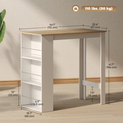HOMCOM Modern Bar Table, Bar Height Dining Table with 3 Storage Shelves ...