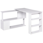 HOMCOM 360° Rotating Corner Desk L-Shaped PC Workstation Student Writing Table with Storage ...