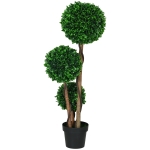 HOMCOM 3.5ft Artificial Tree, Triple Ball Boxwood Topiary with Pot and ...
