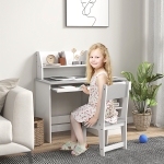 Qaba Kids Desk and Chair Set for 5-8 Year Old with Storage, Study Table ...
