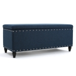 Fabric Storage Ottoman Bench with Solid Wood Construction, Navy Blue ...