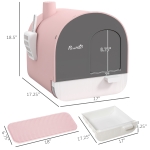 PawHut Cat Litter Box with Lid with Scoop and Filter, Pink | Aosom.com