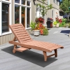 Outsunny Wooden Outdoor Chaise Lounge Patio Pool Chair w/ Pull-Out Tray ...