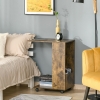 HOMCOM C-Shaped Sofa Side Table Mobile End Table with Storage and Wheels for Living Room ...