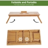 HOMCOM Adjustable Bamboo Laptop Tray Desk Notebook Table with Side ...