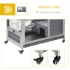 PawHut Wooden Indoor Rabbit Hutch Elevated Cage Habitat with Wheels ...