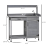 Outsunny Potting Bench Table with Faucet, Sink, Hooks and Storage ...