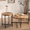 Modern Thread Design Round Coffee Table Set of 2, Natural | Aosom.com