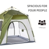 Outsunny Pop Up Camping Dome Tent Portable with 4 Doors and 4 Windows for 4 Person, Green ...