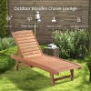 Outsunny Wooden Outdoor Chaise Lounge Patio Pool Chair w/ Pull-Out Tray ...