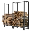 Outsunny 4ft Firewood Rack with Dual Space and Lock Rings, Steel Log ...